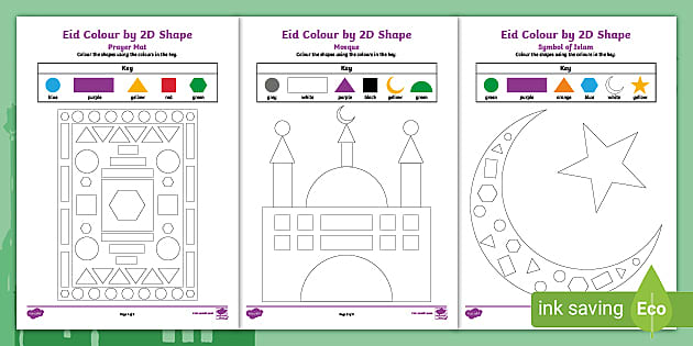👉 Eid Colour by 2D Shape Activity (teacher made) - Twinkl