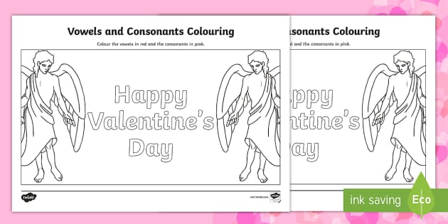 Valentine's Day Vowel and Consonant Words Colouring Sheet