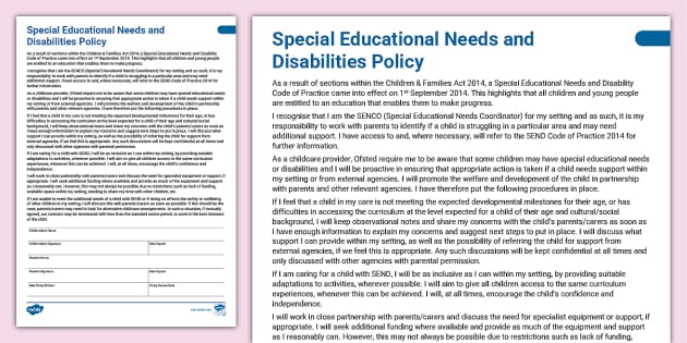 SEND Policy for Childminders (teacher made) - Twinkl