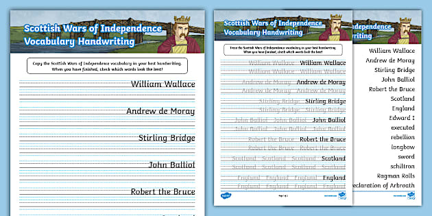 Scottish Wars of Independence Left-Handed Handwriting Sheets Scottish Wars of Independence Left-Handed Handwriting Sheets