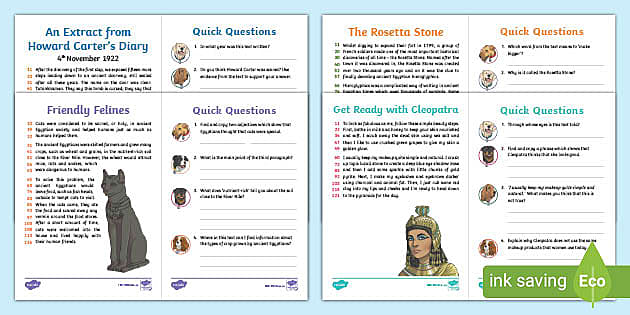 Sixty-second Read Activity Card Ancient Egypt Pack - Twinkl
