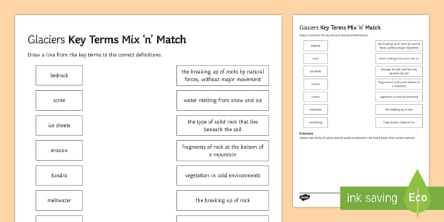 Glaciers Mix and Match Worksheet / Worksheet