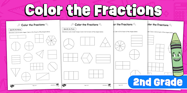 Second Grade Color the Fractions Worksheet