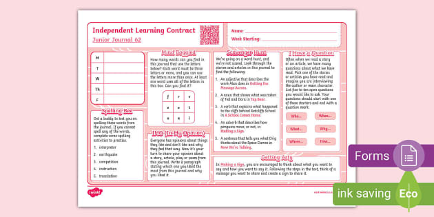 Junior Journal 62 May 2021: Independent Learning Contract