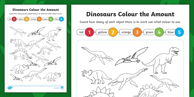 👉 Dinosaurs Colour the Amount Worksheet (professor feito)