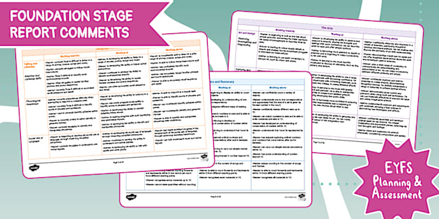 Northern Ireland EYFS Foundation Stage Report Comments