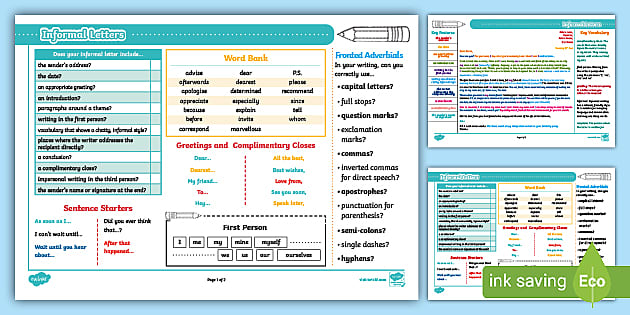 UKS2 Writing: Informal Letters Knowledge Organiser