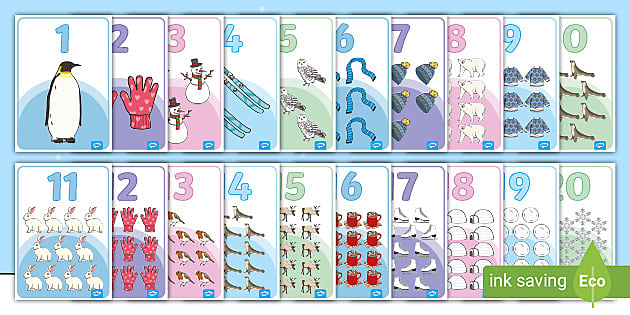 Winter-Themed Number Posters (1-20) (teacher made) - Twinkl