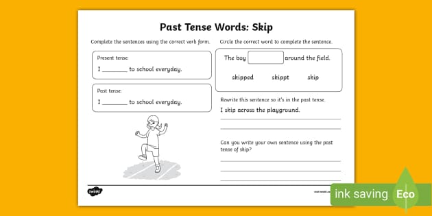 Past Tense Words - Skip Worksheet (Teacher-Made) - Twinkl