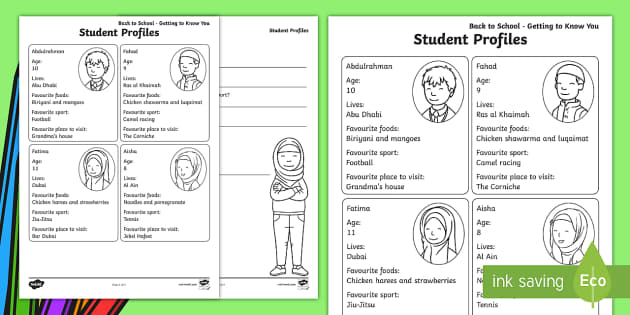 Getting To Know You Student Profile Activity