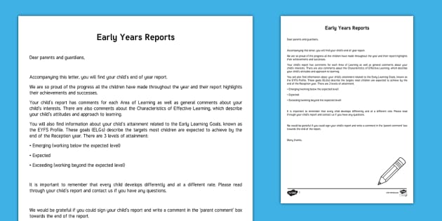 EYFS Editable Reception Profile Report Letter