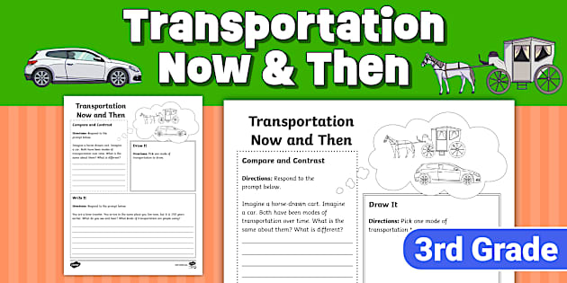 Third Grade Transportation Now and Then Writing Worksheet