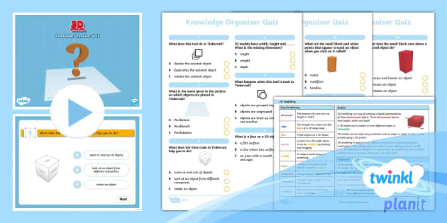 Computing: 3D Modelling: Year 6: Knowledge Organiser Quiz Pack