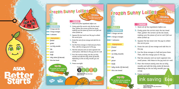 FREE! - ASDA Better Starts: Frozen Sunny Lollies Recipe