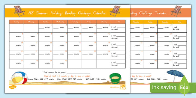 NZ Summer Holidays Reading Challenge Calendar (teacher made)