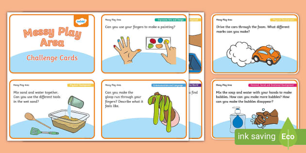 Messy Play Area Continuous Provision Challenge Cards