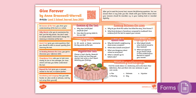Level 3 June 2023 School Journal: Give Forever (Article Comprehension)