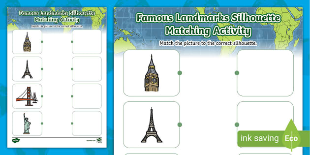 Famous Landmarks Silhouette Matching Activity - Twinkl