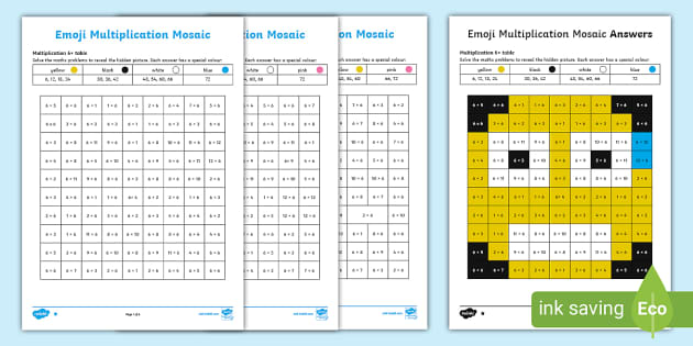 👉 6x Table Emoticon Multiplication Differentiated Sheets