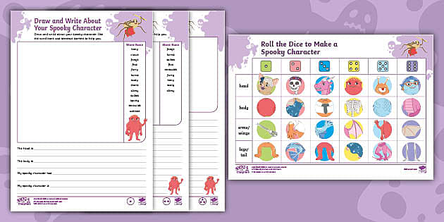 Roll, Draw and Write about a Spooky Character KS2 Activity