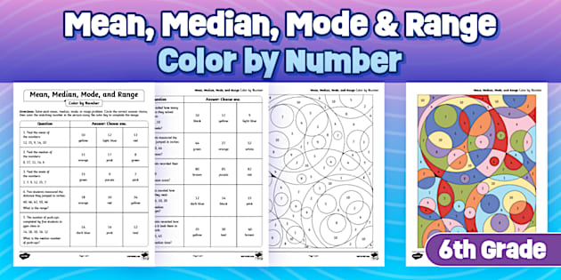 Sixth Grade Mean, Median, Mode, and Range Color by Number