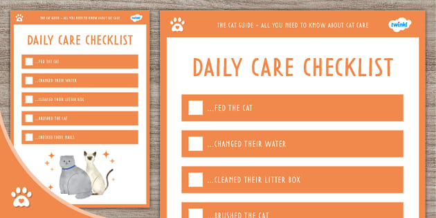 Cat Care - Daily Checklist - Pet Care - Twinkl Pets