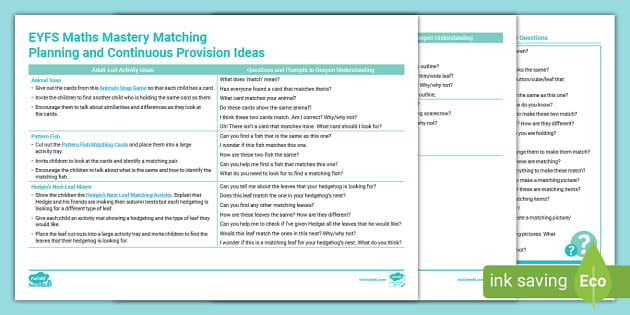 EYFS Maths Matching Planning and Continuous Provision Ideas EYFS Maths Matching Planning and Continuous Provision Ideas
