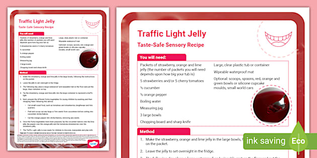Taste-Safe Traffic Light Jelly Sensory Recipe (teacher made)