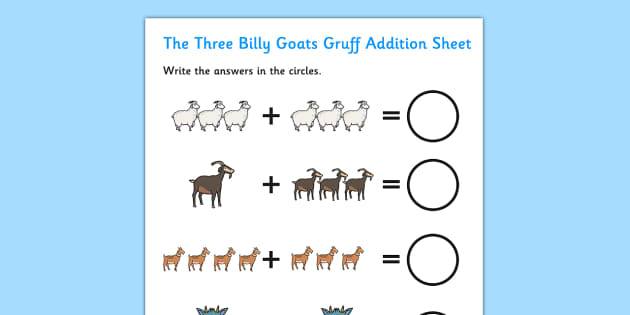 The Three Billy Goats Gruff Addition Sheet (teacher made)