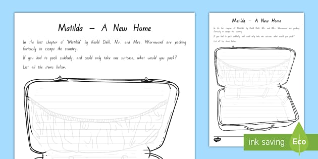 Pack a Suitcase Activity to Support Teaching On Matilda Chapter 21