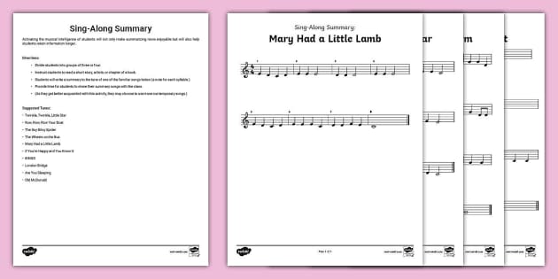 Eighth Grade Sing-Along Summary Activity (teacher made)