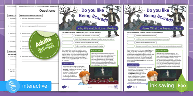 ESL Halloween Reading Comprehension - Horror Movies - Twinkl
