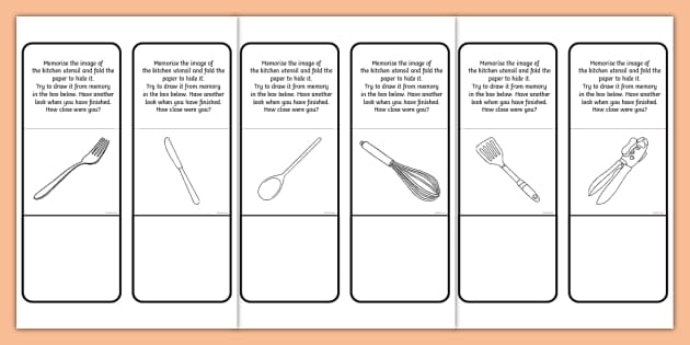 Kitchen Utensils Draw From Memory Worksheet - Twinkl