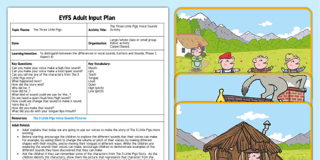 Three Little Pigs Voice Sound EYFS Adult Input Plan Resource Pack