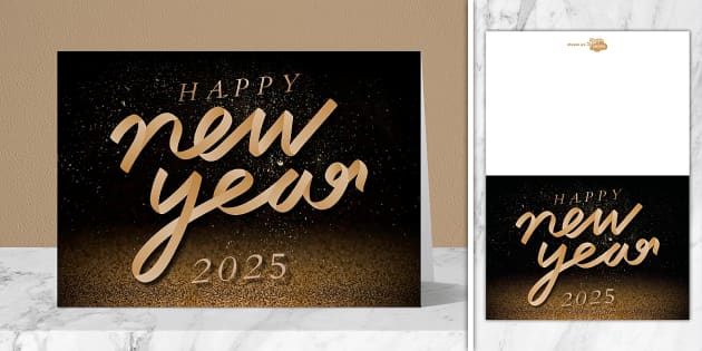Happy New Year Typography 2025 Card (teacher made) - Twinkl