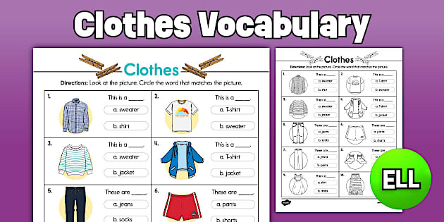 Clothes Vocabulary for ELL | Picture and Word Worksheet