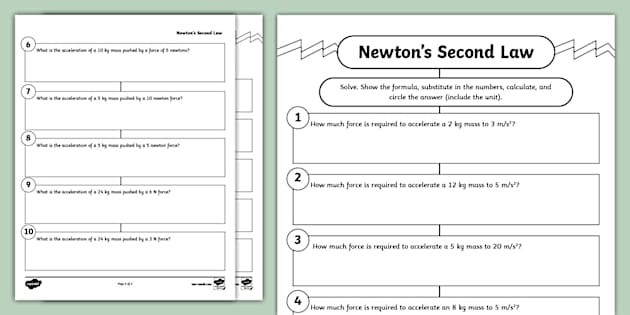 Newton's Second Law Math Calculations Activity for 6th-8th Newton's Second Law Math Calculations Activity for 6th-8th
