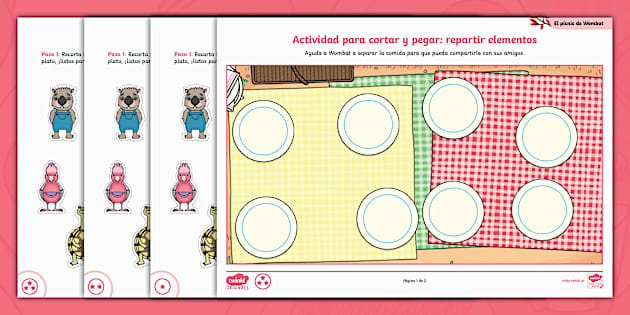 Repartir (cortar y pegar) - El pícnic de Wombat - Twinkl