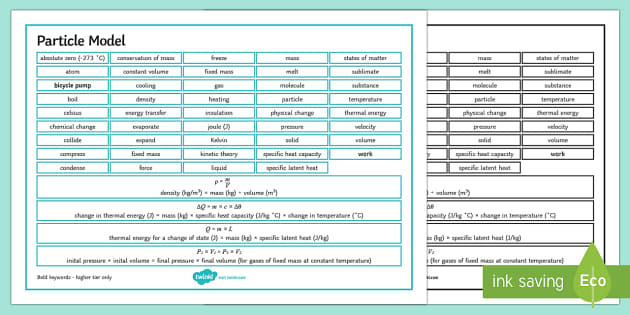 Edexcel Physics Particle Model Word Mat (teacher made)
