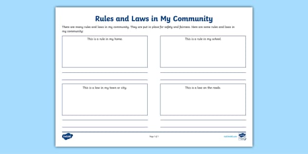 Rules And Laws In My Community Activity Sheet Twinkl