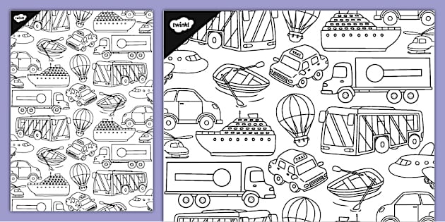 Hojas para colorear: Garabatos - Medios de transporte