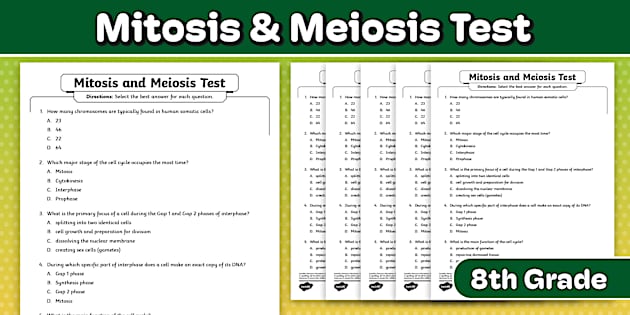 Eighth Grade Mitosis and Meiosis Test
