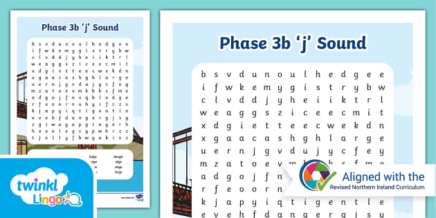Northern Ireland Linguistic Phonics Phase 3b 'j' Sound Word Search