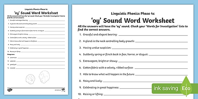 Linguistic Phonics Phase 4c 'oy' Sound Word Worksheet