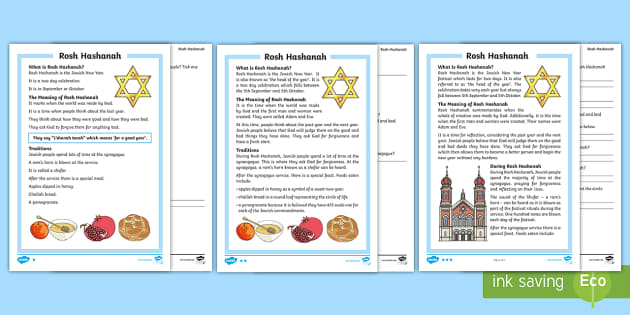 All About Rosh Hashanah Differentiated Reading Comprehension Activity