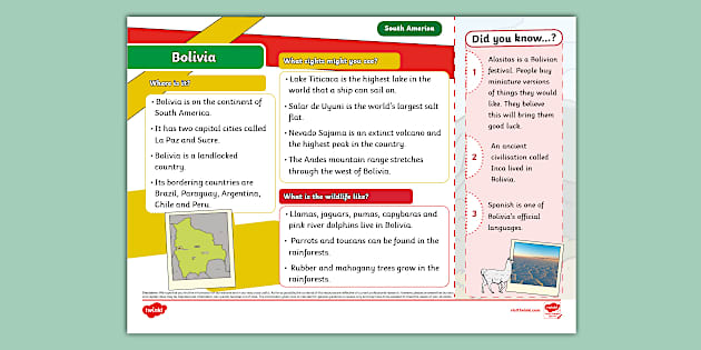 KS1 Bolivia Fact File - Twinkl - KS1 (creat de profesori)