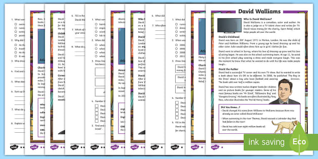 LKS2 David Walliams Differentiated Reading Comprehension Activity