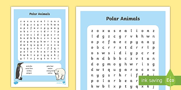 Polar Animals Word Search - Arctic and Antarctic Animals