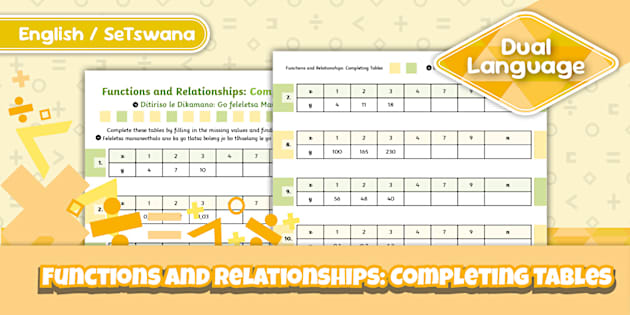 Grade 7 Maths - Functions and Relationships: Completing Tables - Activity