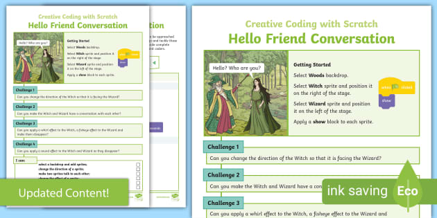 Hello Friend Scratch Worksheet - Computing (teacher made)